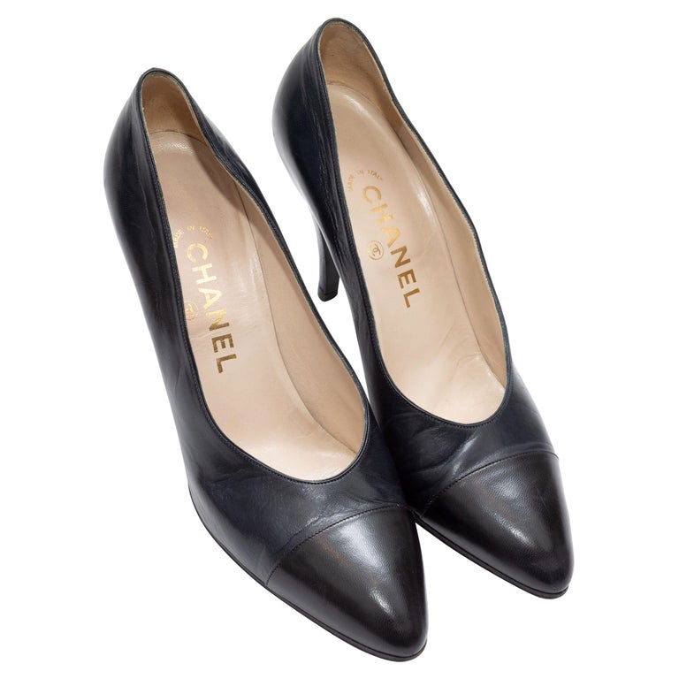 Chanel Navy and Black Cap-Toe Pumps For Sale at 1stDibs