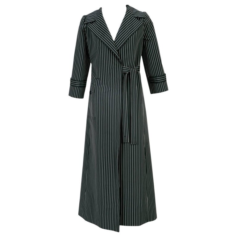 1960s Tiziani Roma by Karl Lagerfeld Black Striped Taffeta Wrap Coat ...