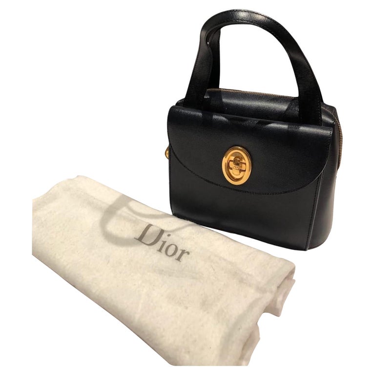 CHRISTIAN DIOR PARIS Vintage Leather Double Handles Handbag CD Logo ...