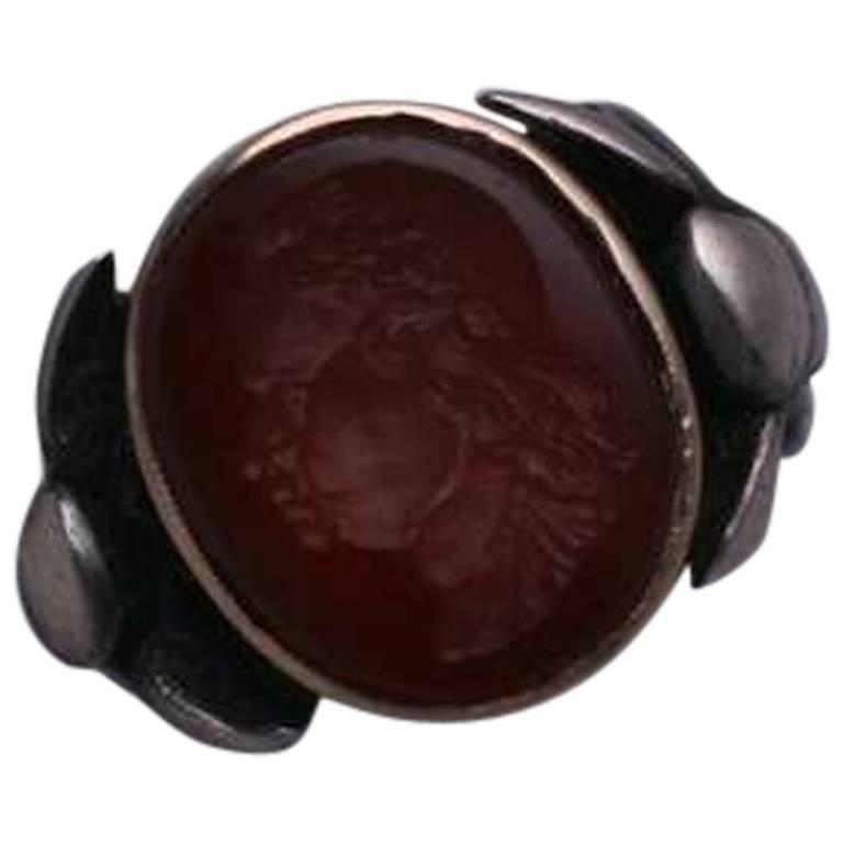 Antique Carnelian Intaglio Diamond Ring at 1stDibs
