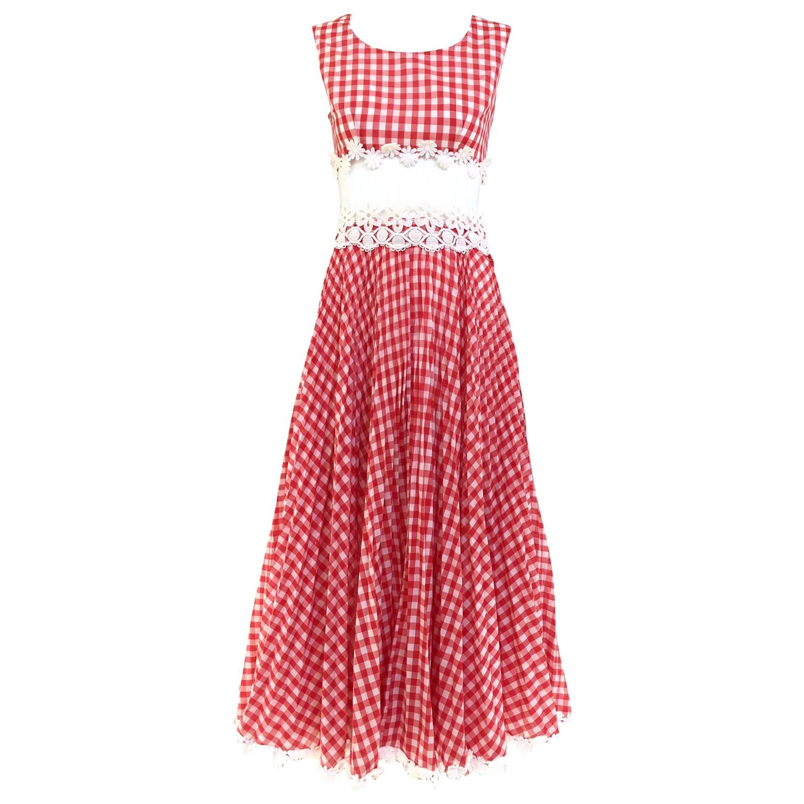 70s Gingham crop top and skirt ensemble at 1stDibs
