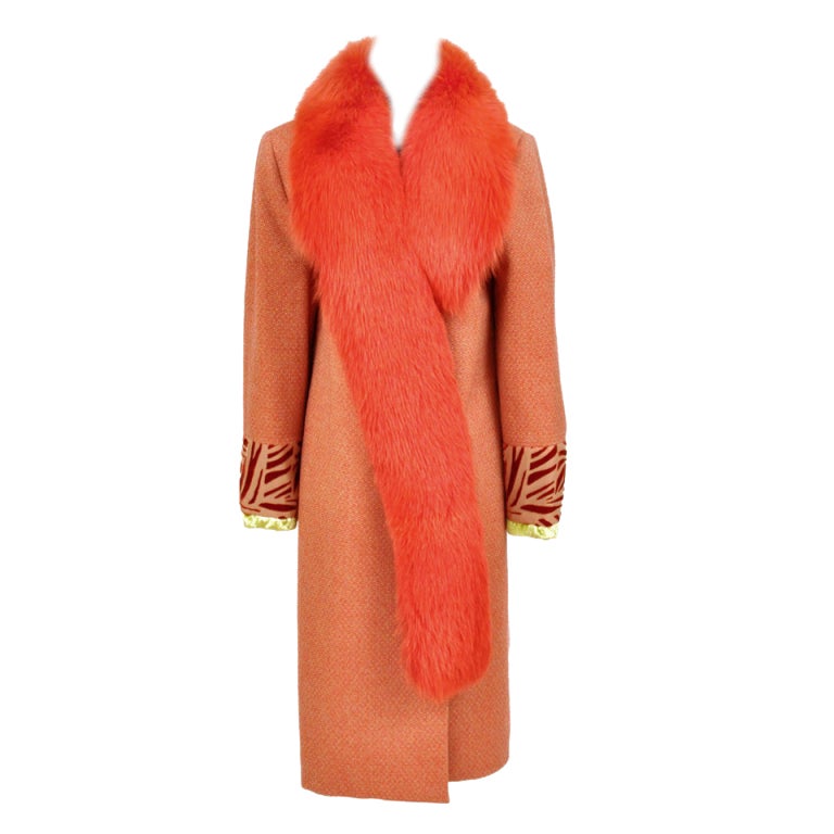 90-s VINTAGE GIANNI VERSACE COUTURE RED COAT with FOX FUR IT 38 For ...