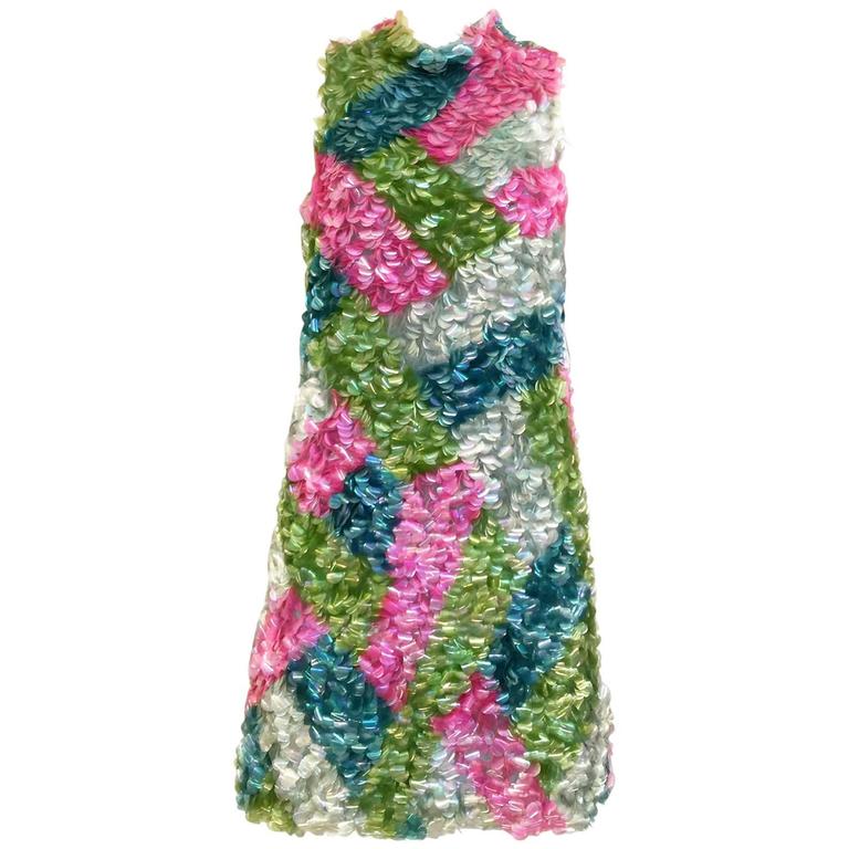 60s multi color sequin mod cocktail dress at 1stDibs