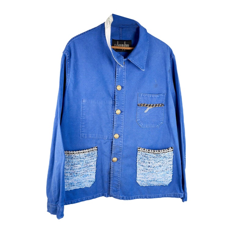 Embellished Brass Chain Blue Cotton French Work Wear Light Blue Tweed ...