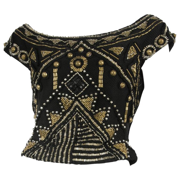 Versace Black and Brass Beaded Top For Sale at 1stDibs | black beaded top