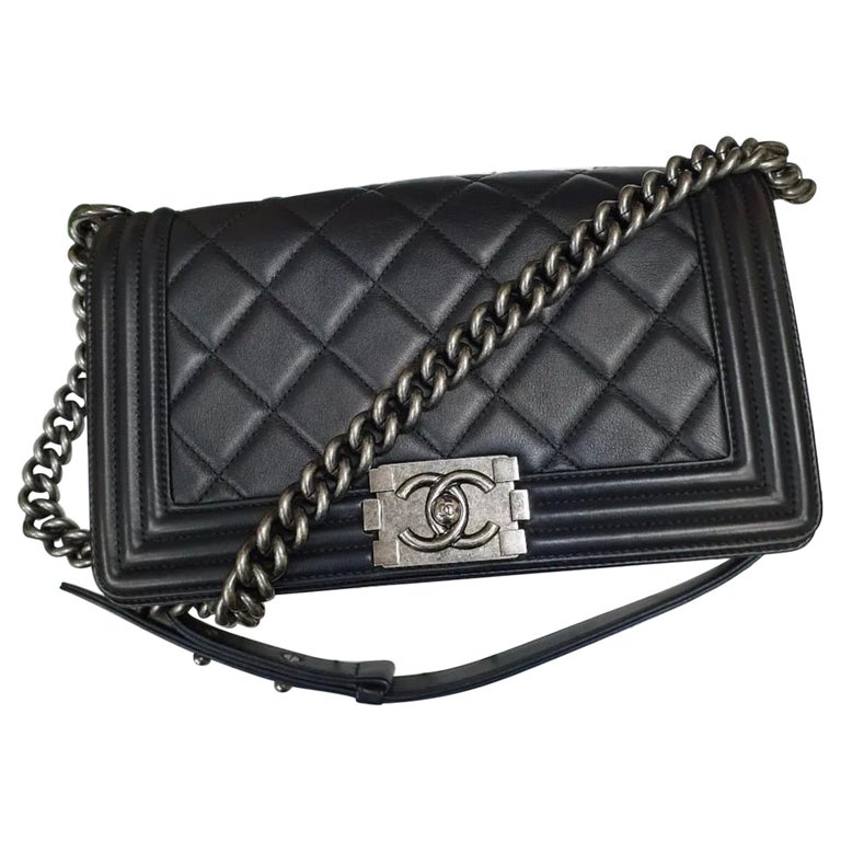 CHANEL Boy Medium Black Leather Bag For Sale at 1stDibs