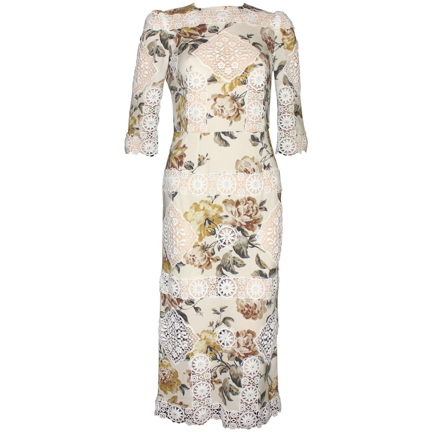 Dolce And Gabbana Floral Silk And Lace Dress Gown For Sale At 1stdibs