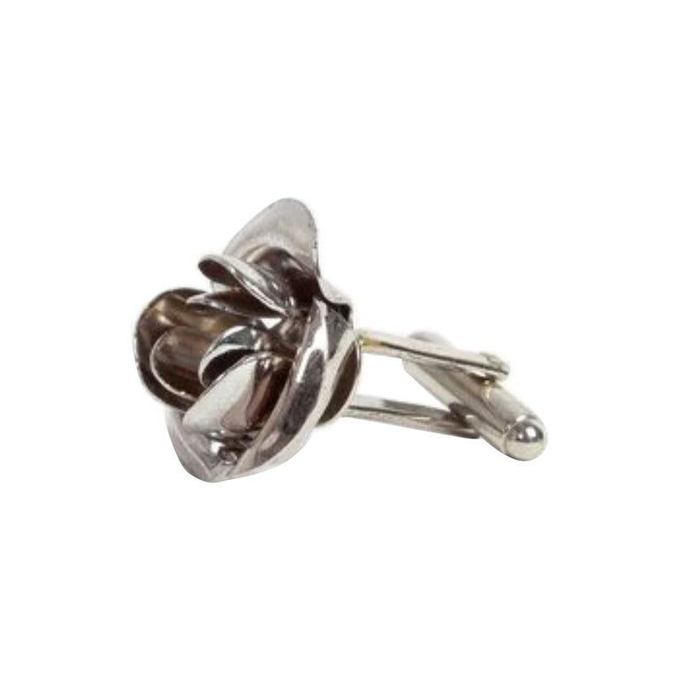 Sterling Silver Rose Cufflinks Plated on Brass For Sale at 1stDibs