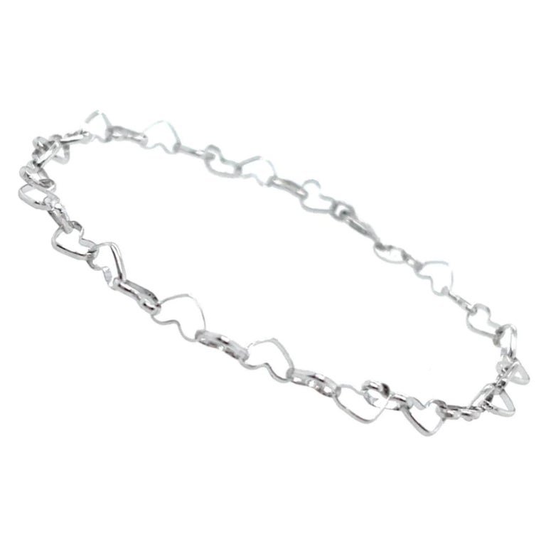 14K White Gold Interlocking Hearts Chain Bracelet For Sale at 1stDibs