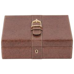GUCCI VINTAGE Brown Leather BOX JEWELRY CASE w/ STIRRUP Detail HOME ...