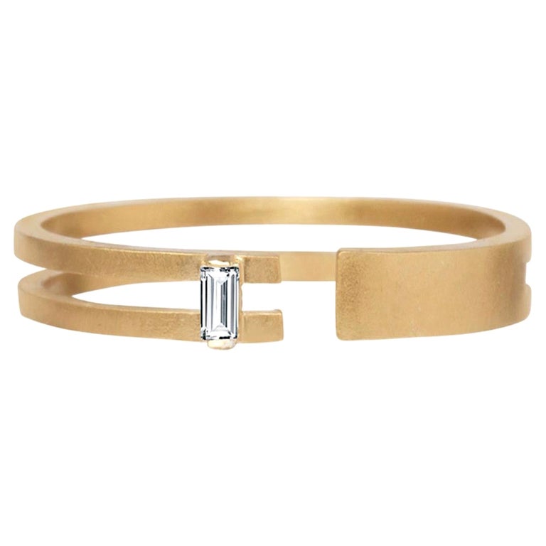 Natural Diamond 18-Karat Yellow Gold Double Lines Ring, US6.5 For Sale ...