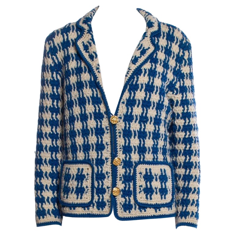 Adolfo Vintage Evening Blue Checked Knitted Jacket, 1980s For Sale at ...