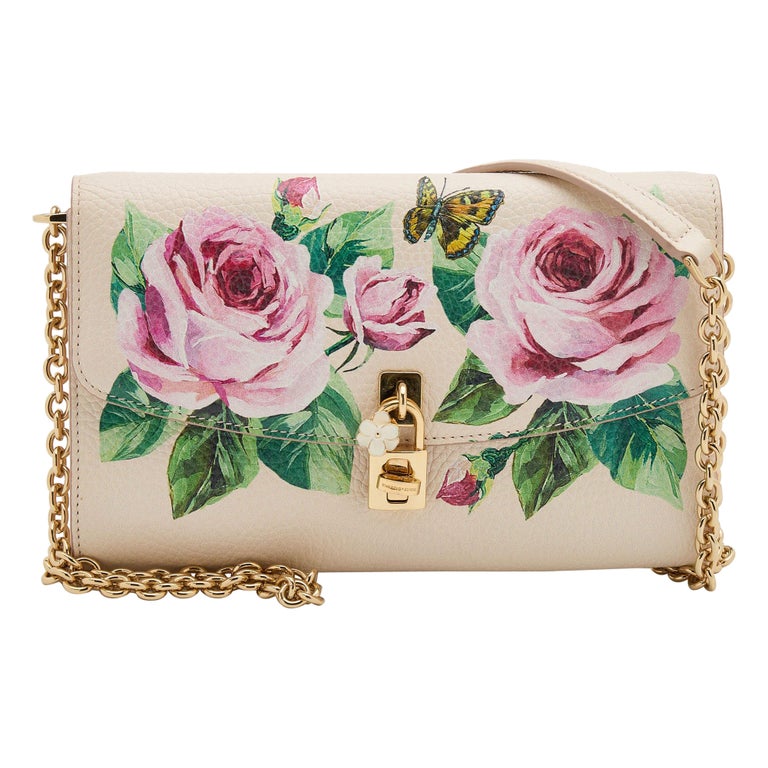 Dolce and Gabbana Multicolor Rose Print Leather Miss Dolce Chain ...