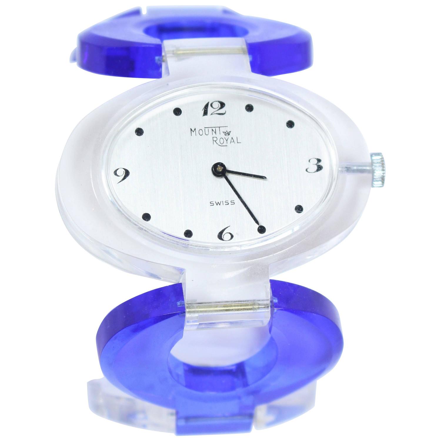Blue and Clear Lucite Watch 1960's Mount Royal For Sale at 1stdibs