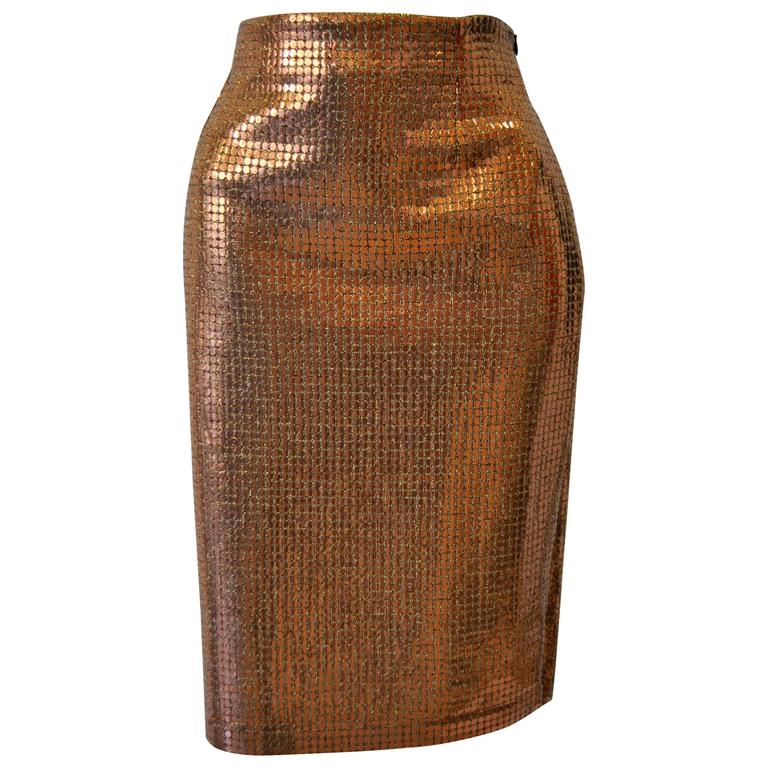 Vibrant Gianfranco Ferre Copper Sequin Pencil Skirt For Sale at 1stDibs