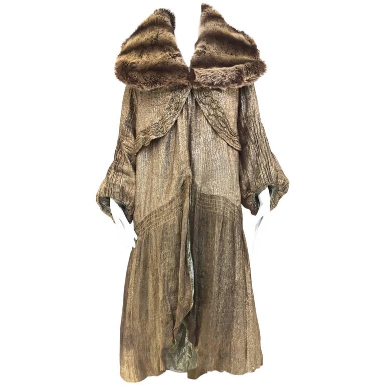 1920s silk lame opera coat with faux fur at 1stDibs