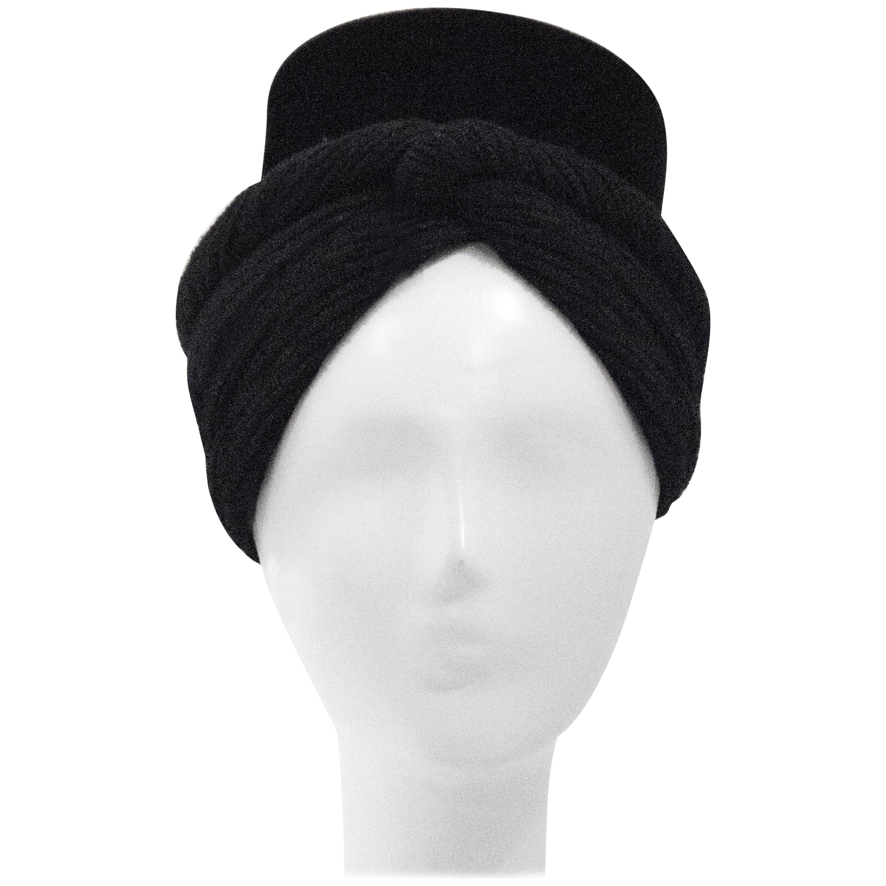 40s Black Beaver Felt and Wool turban at 1stDibs