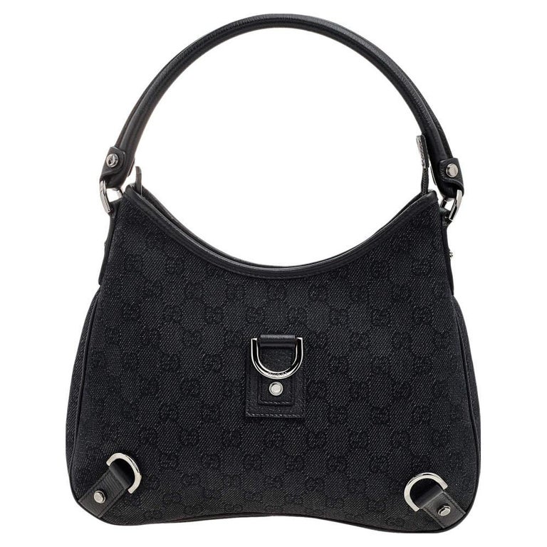 Gucci Navy Blue/Black GG Canvas And Leather Medium Abbey D-Ring Hobo ...