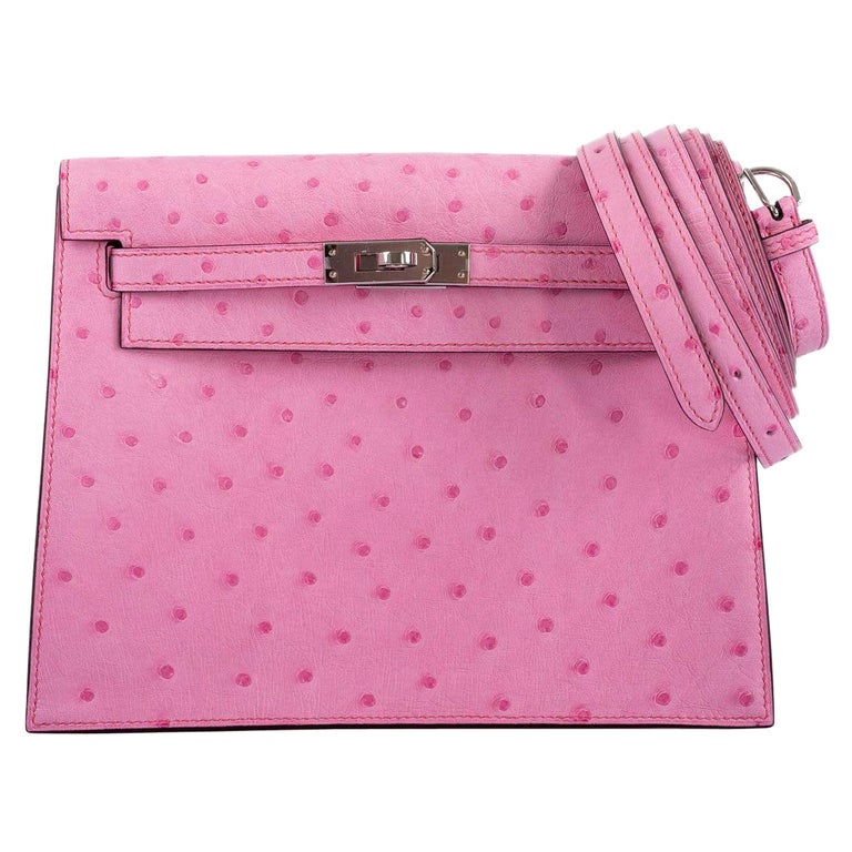 Hermès Kelly Danse II Bubblegum Pink 5P Ostrich Palladium Hardware For ...
