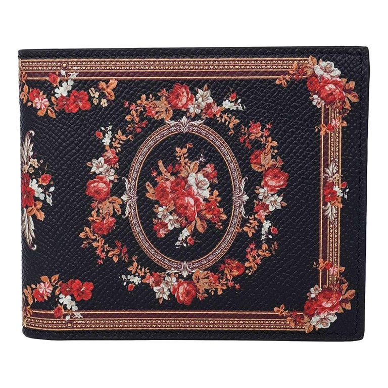 Dolce and Gabbana - Baroque Roses Dauphine Leather Wallet with Logo ...