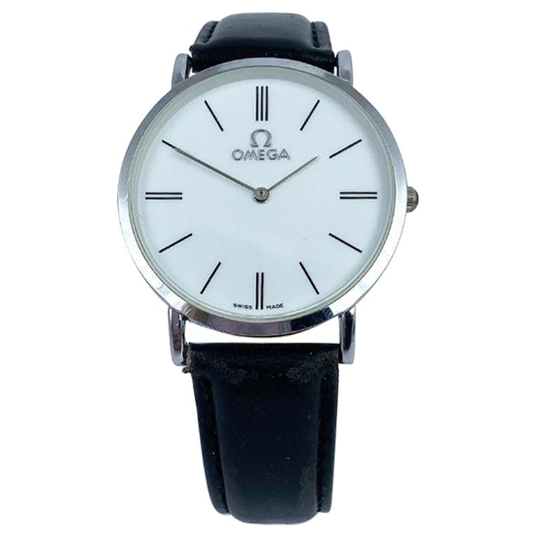 Omega Black Leather Men's Watch For Sale at 1stDibs