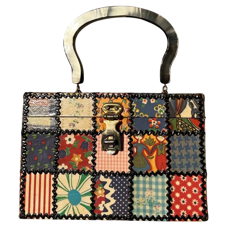 1960s Box Handbag Patchwork Decoupage w/ Lucite For Sale at 1stDibs