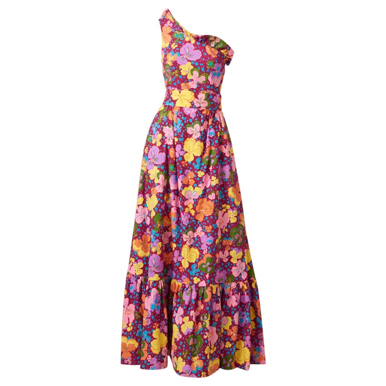 Adolfo Floral Print One Shoulder Ensemble For Sale at 1stDibs