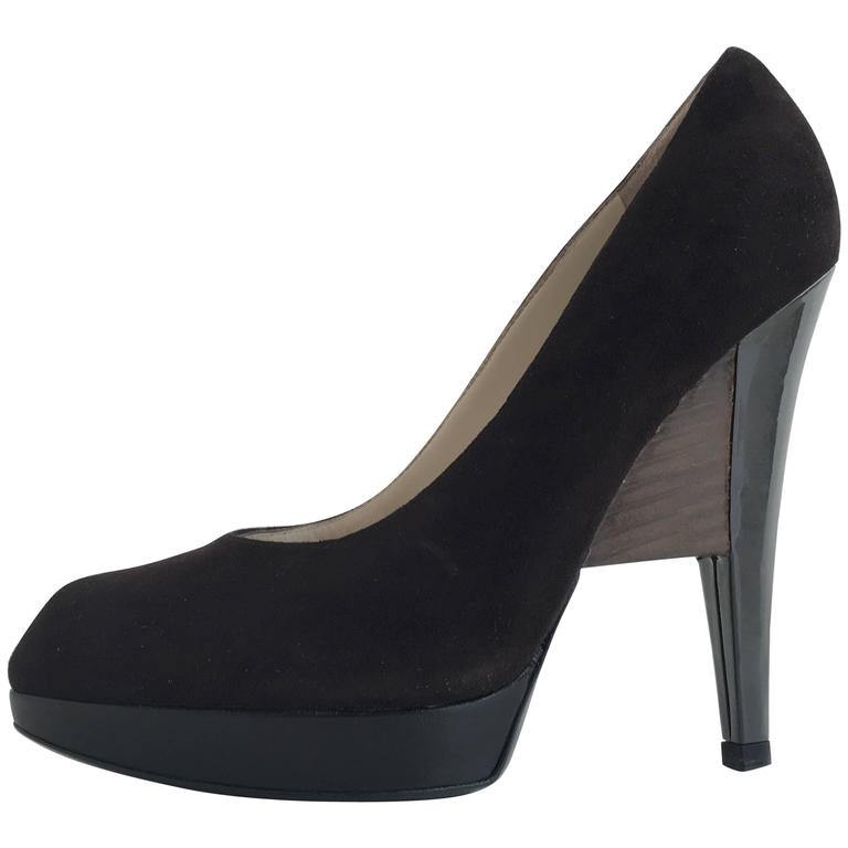 Yves Saint Laurent Brown Suede Platform Heel (37) For Sale at 1stDibs