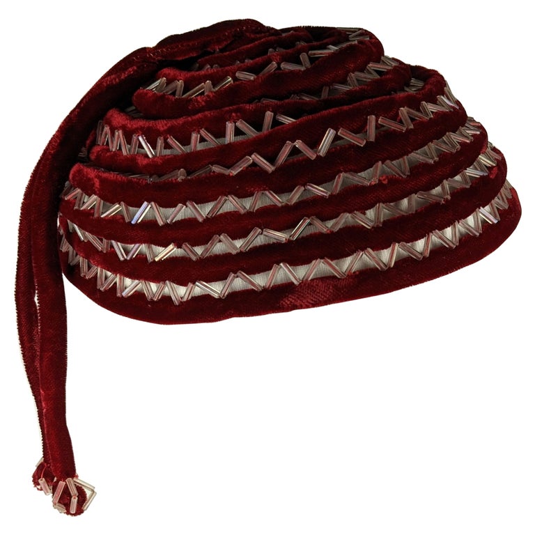 Art Deco Velvet Spiral Beaded Cap For Sale at 1stDibs