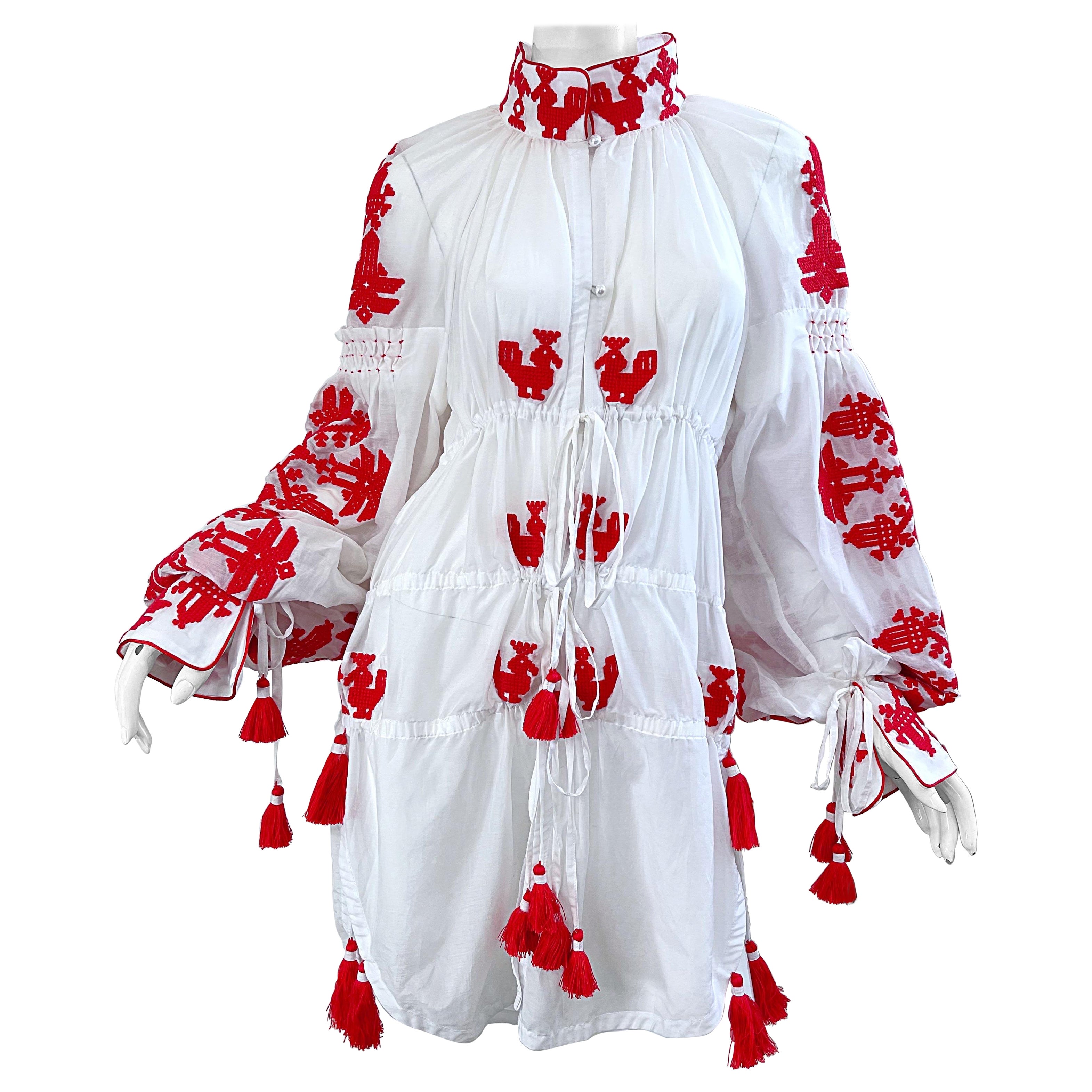 Yuliya Magdych Ukraine Designer Hand Embroidered Red White Tassel ...