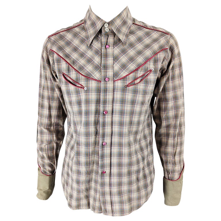Andrew Mackenzie Vintage Mens Western Checked Plaid Pink Rhinestone ...