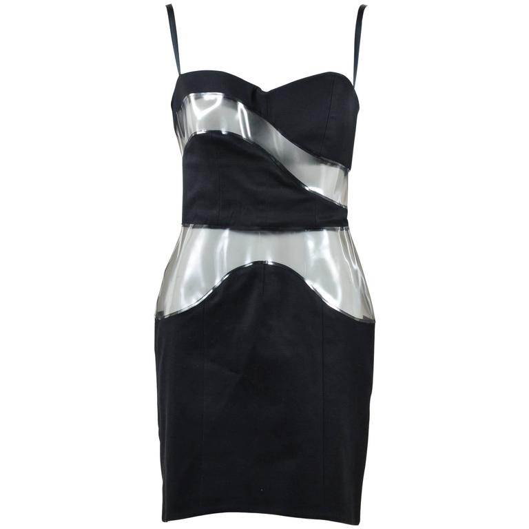 Dolce and Gabbana Black Woven Knit PVC Cut Out Strapless Mini Bodycon ...