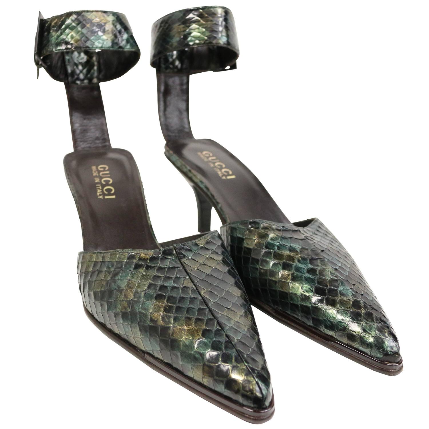 Gucci by Tom Ford Green Python Snakeskin Slingback Pumps For Sale at ...
