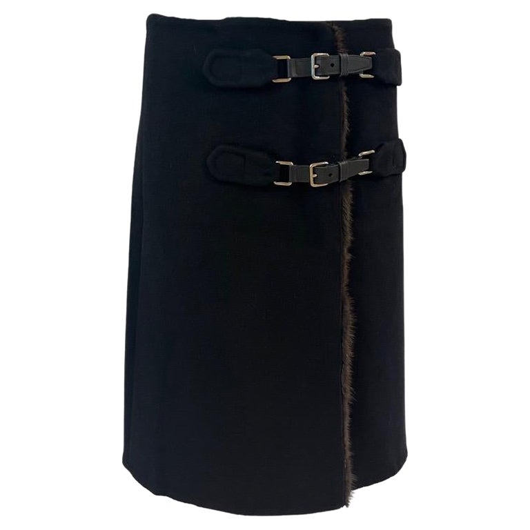 1990s Prada Angora Mink Leather Buckle Skirt For Sale at 1stDibs