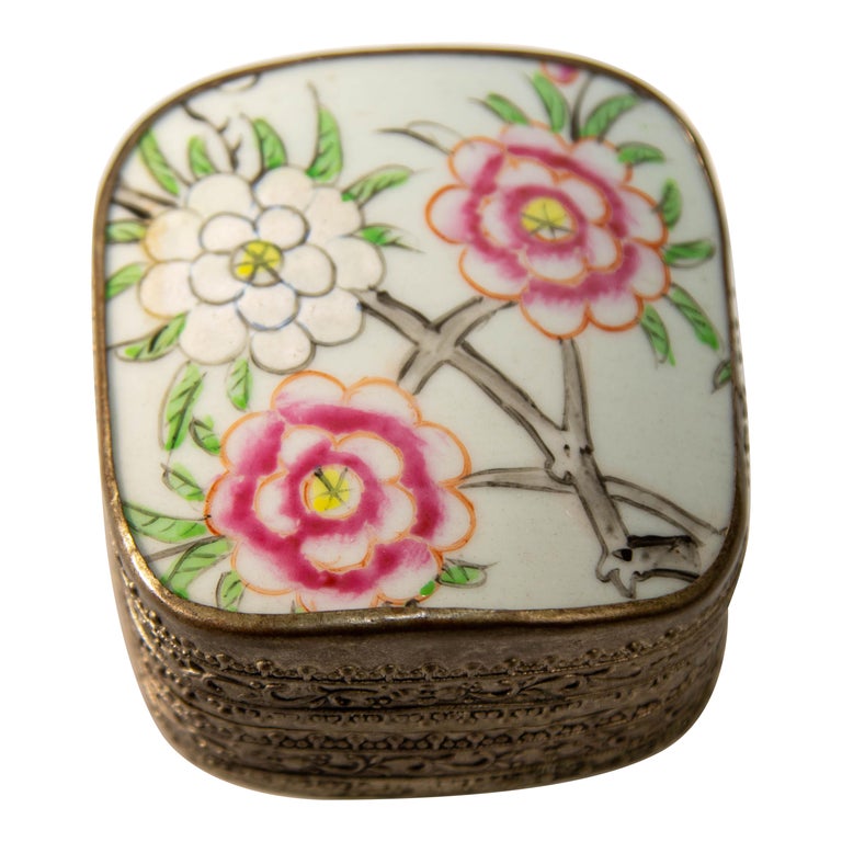 Chinese Porcelain Shard Box Oriental Decorative Nickel Silver Box For ...