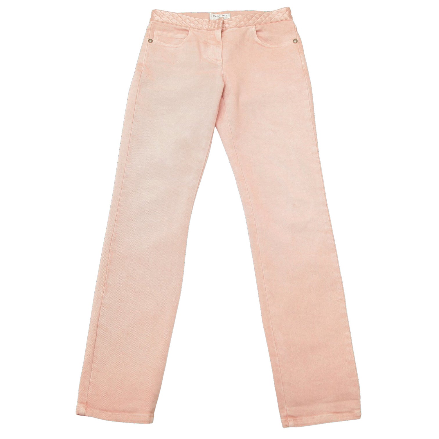 CHANEL Jeans Denim Pink Straight Leg Mid-Rise CC Logo Quilted Pockets ...