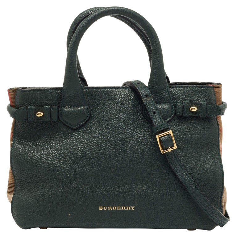 Bu Burberry Beige Leather and House Check Fabric Small Banner Tote For ...