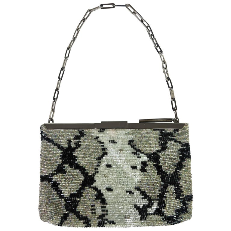 Spring 2000 Gucci by Tom Ford Python Print Beaded Evening Handbag For ...