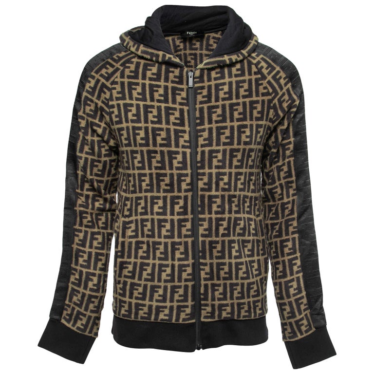 Fendi Brown FF Monogram Fleece Logo Tape Trimmed Jacket L For Sale at ...