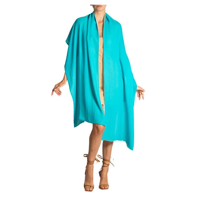 1950S Aqua Blue and Cream Silk Scarf For Sale at 1stDibs