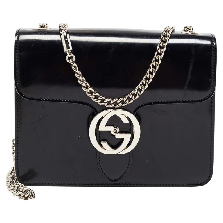 Gucci Black Patent Leather Small Interlocking G Handbag For Sale at 1stDibs