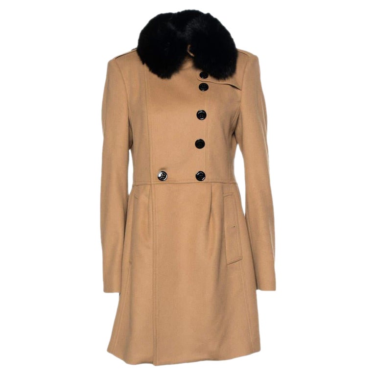 Burberry Camel Brown Wool and Cashmere Detachable Fur Collar Coat M For ...