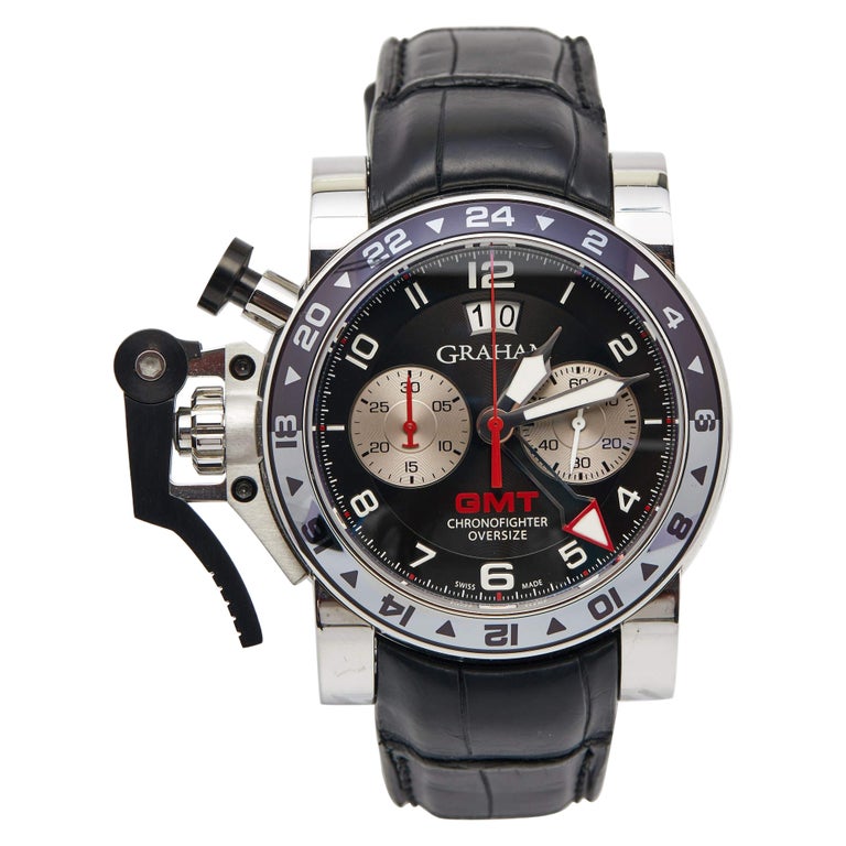 Graham Black Stainless Steel Crocodile Leather Chronofighter Wristwatch ...