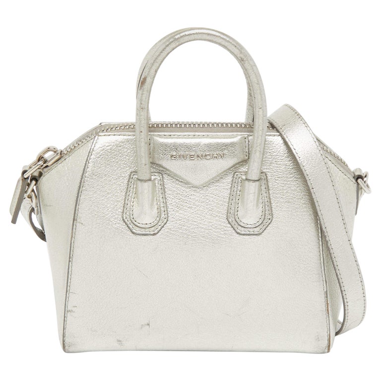 Givenchy Silver Leather Mini Antigona Satchel For Sale at 1stDibs