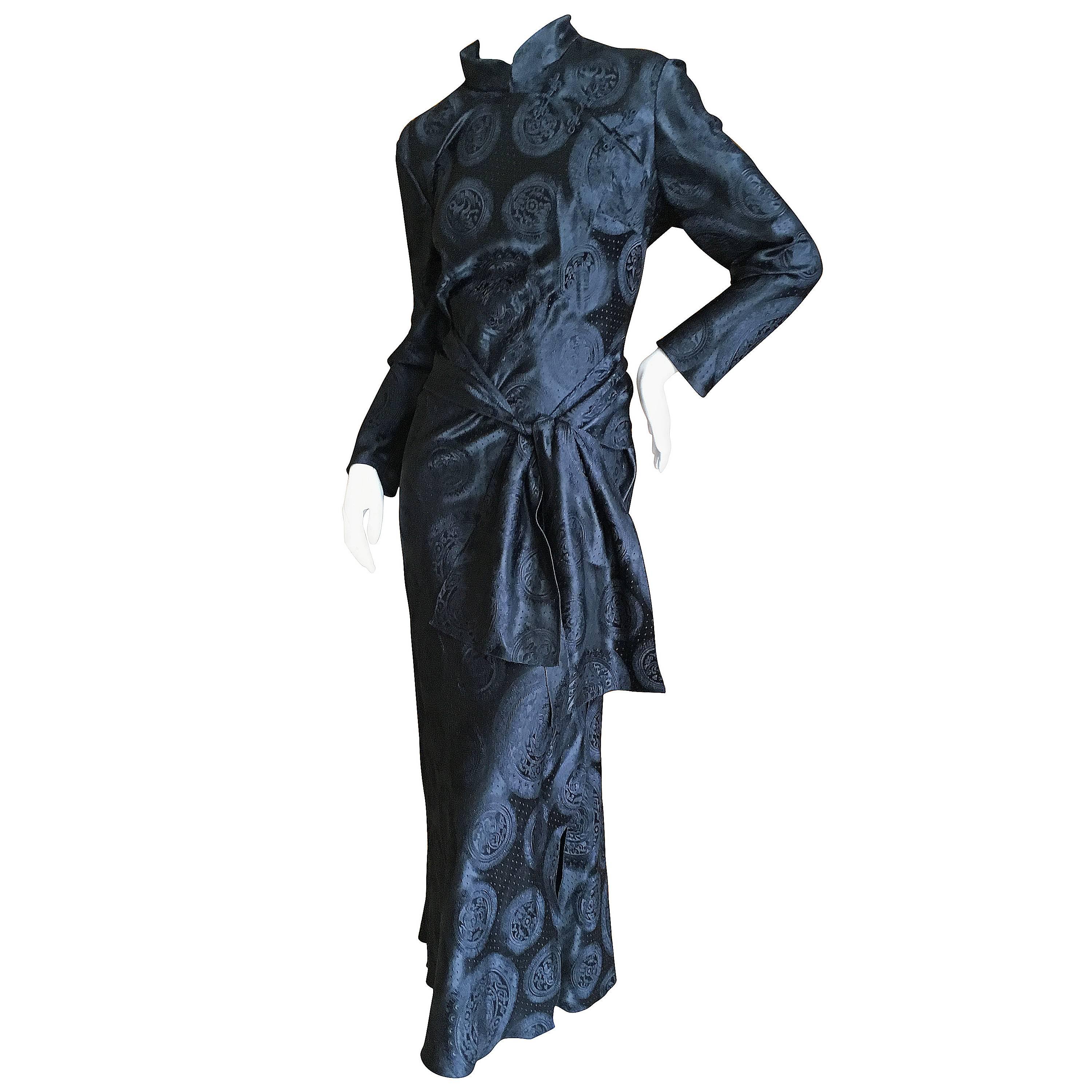 John Galliano Jacquard Cheosam Style Dress with Sash For Sale at 1stDibs