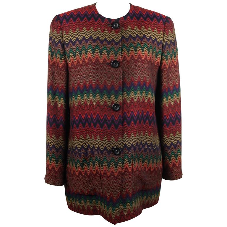 MISSONI Italian VINTAGE Multicolor COLLARLESS BLAZER Jacket SIZE 40 IT ...