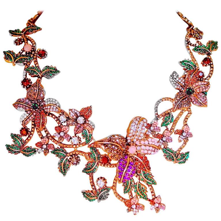 Multi-Color Floral Rhinestone Collar Bib at 1stdibs
