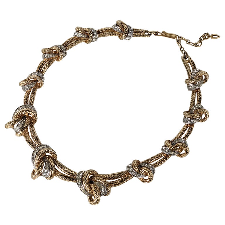 Elegant Marcel Boucher Gold and Pave Knot Necklace For Sale at 1stDibs