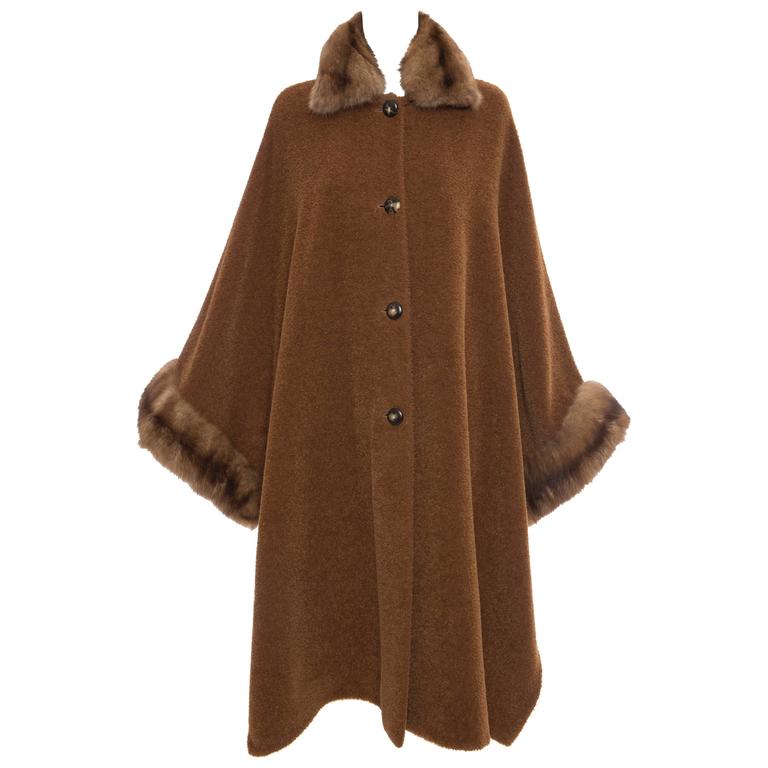 Revillon Alpaca Button Front Cloak - Cape With Sable Trim, Late 20th ...