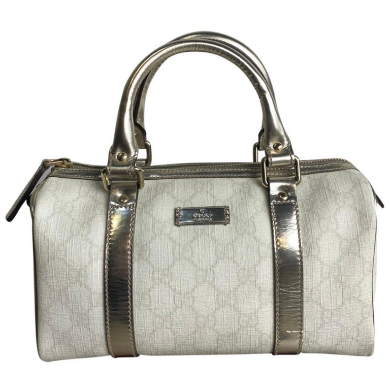 Gucci white monogram bauletto hand bag For Sale at 1stDibs